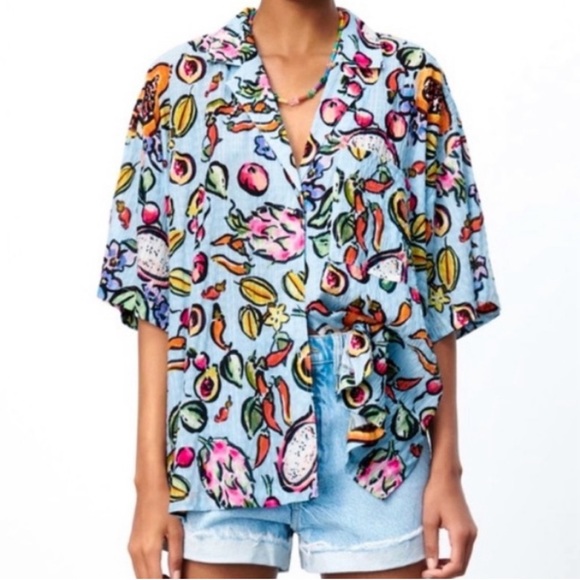 Zara | Tops | Zara The Hobbit Oversized Button Down Print Shirt Sz Xs ...